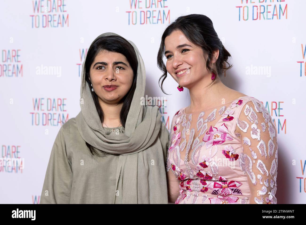 Malala Yousafzai, left, and Waad Al-Kateab pose for photographers upon ...