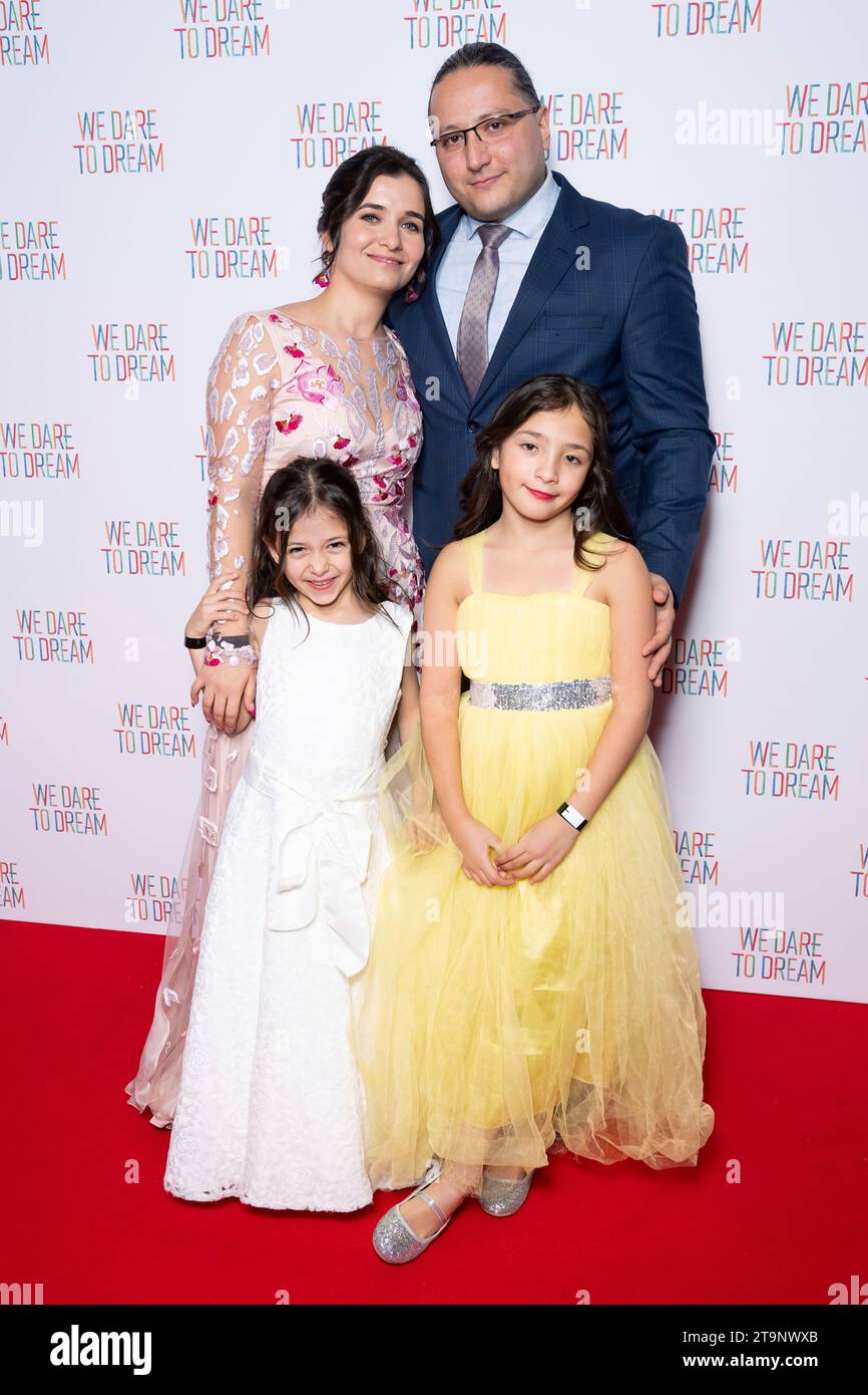 Taima Al-Kateab, from left, Director Waad Al-Kateab, Hamza al-Kateab and Sama Al-Kateab pose for ...