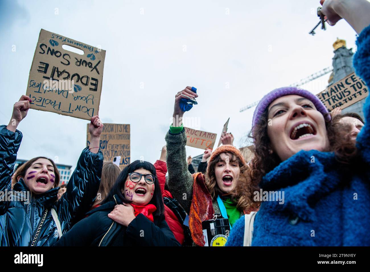 Italian women are seen shouting slogans against the patriarchy during ...