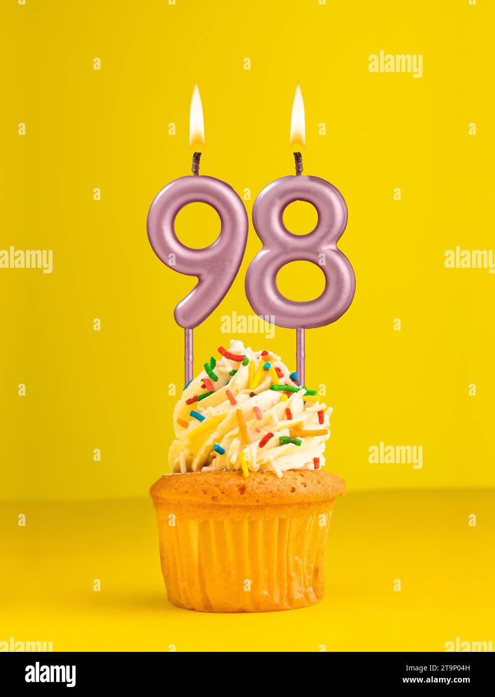 Number 98 candle - Birthday card design in yellow background Stock ...