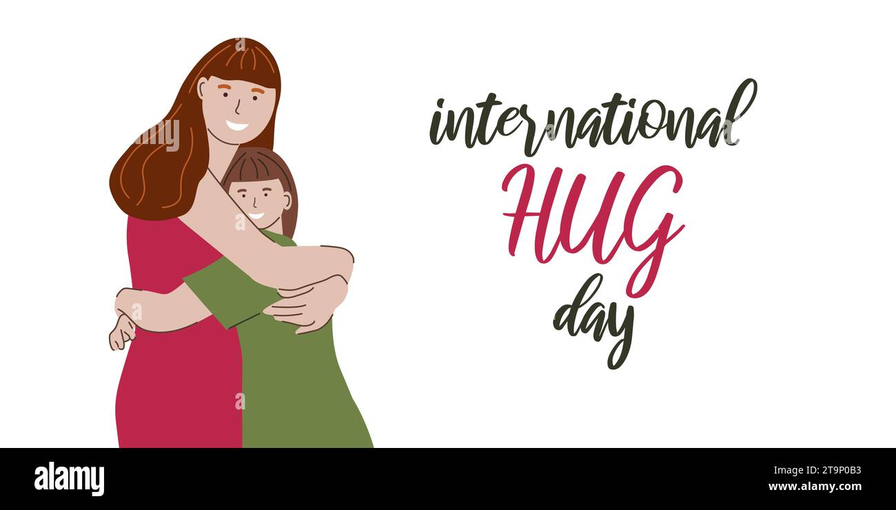 International Hug Day illustration with two people. Mom and daughter ...