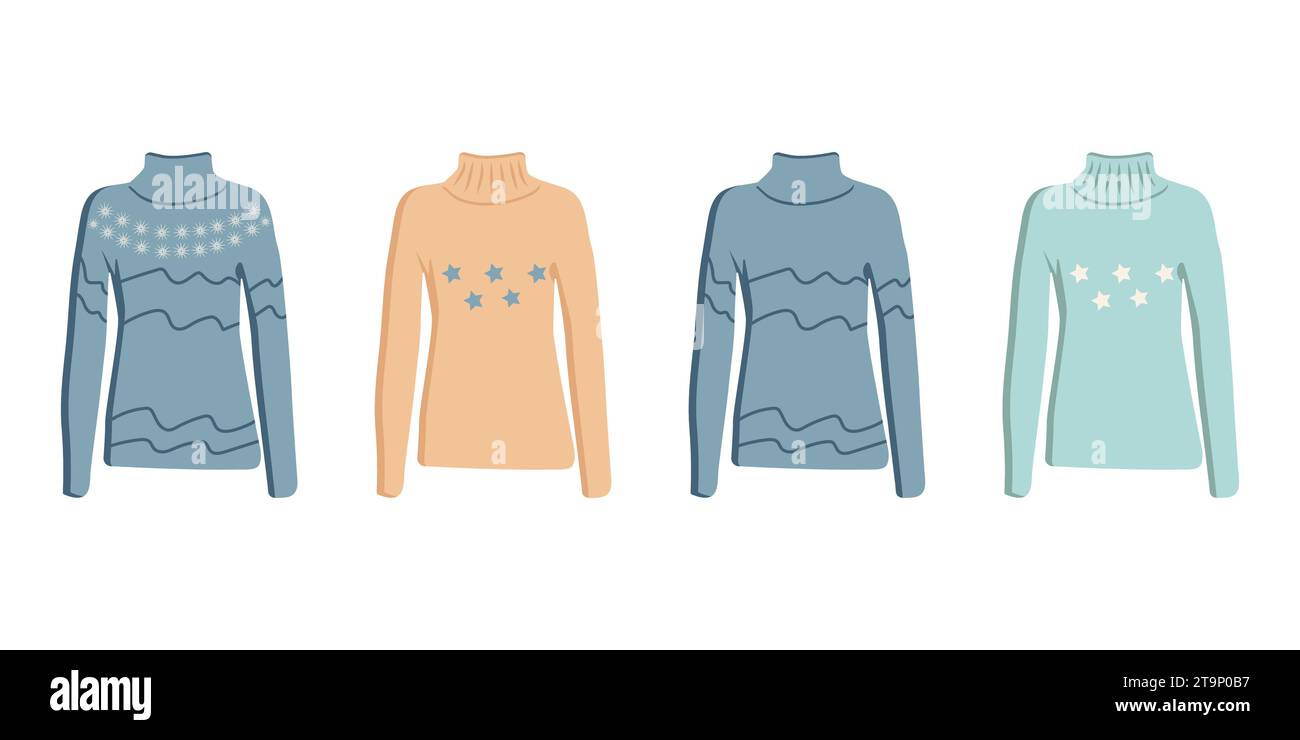 Set of winter warm a white background. Colored sweaters with different ...