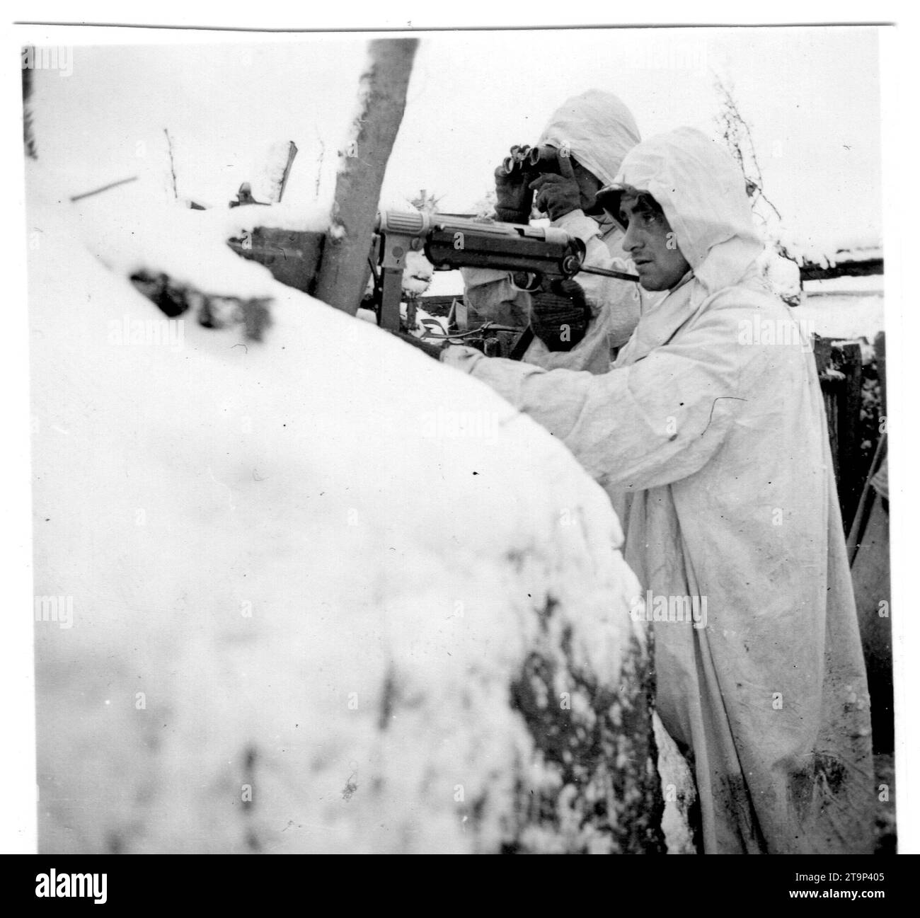 World War Two B&W photo German Soldiers in Snow Camo in a trench on the ...
