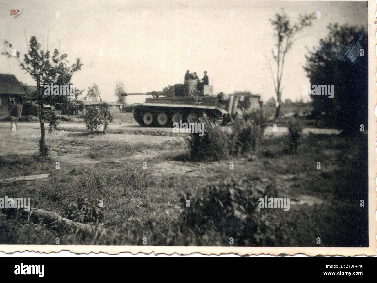 World War Two B&W photo . A German Tiger Tank moves twards the Front ...