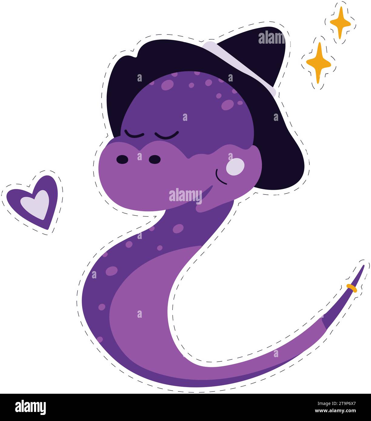 Magic snake. Cute character in witch hat and decorative elements ...