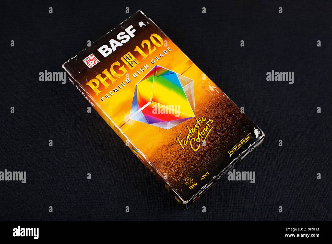 KYIV, UKRAINE - July 5, 2021. BASF VHS cassette on black background ...