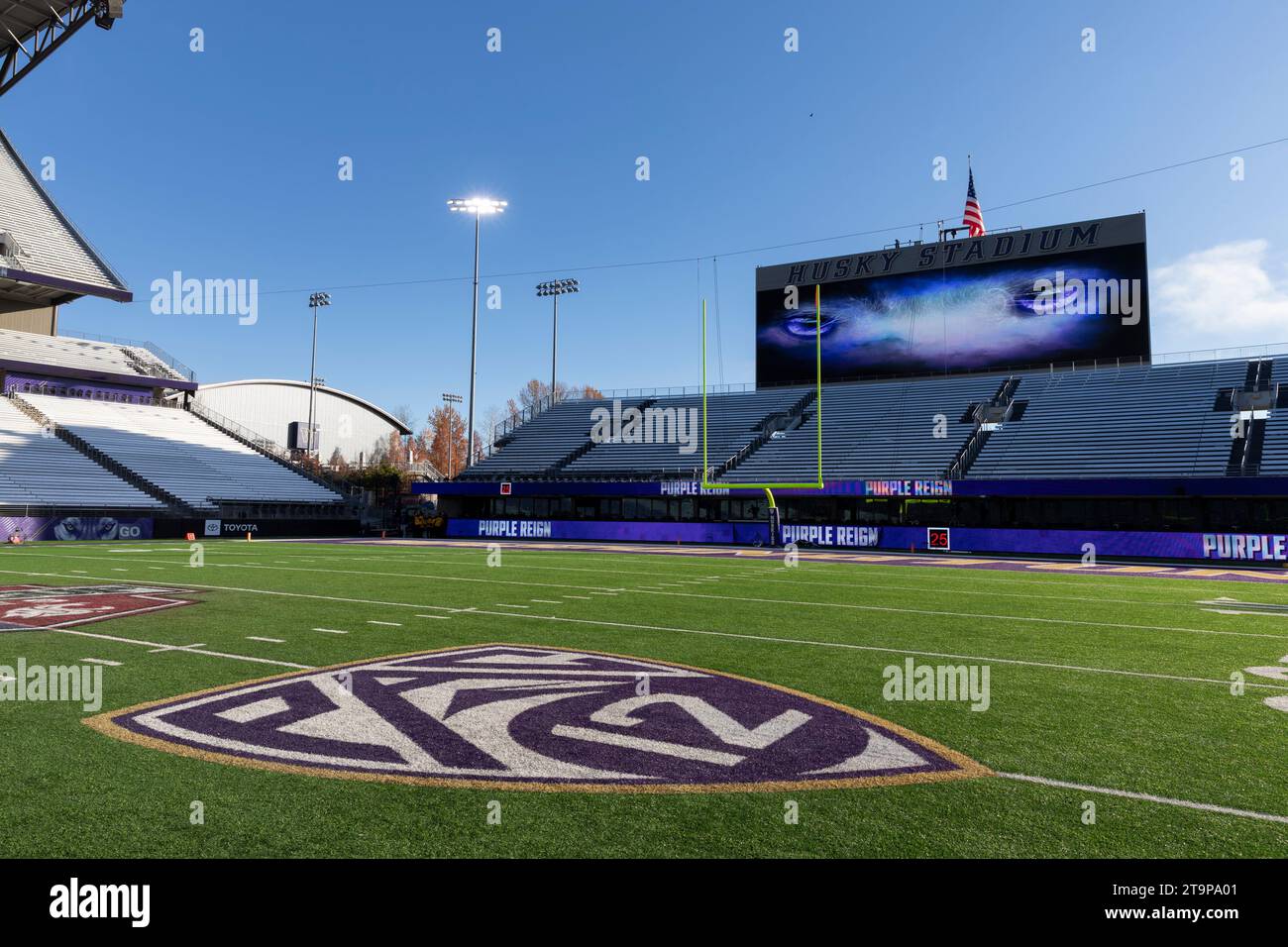 The PAC 12 primary logo is freshly painted on the field before the ...