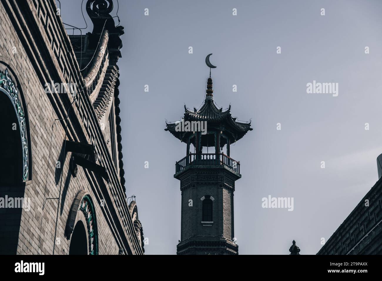 Close up on the minaret of The Great Mosque of Hohhot (a mosque in ...