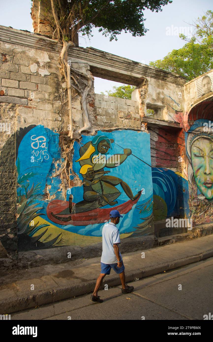 Street art in the form of graffiti in the Getsemani traditional quarter ...