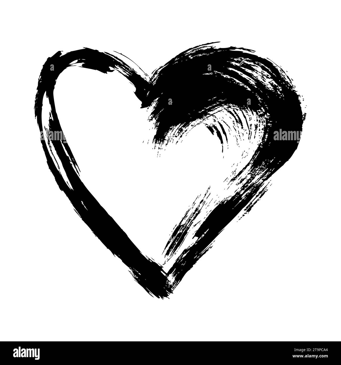 Heart love shape brush stroke black vector icon. One-stroke drawing ...