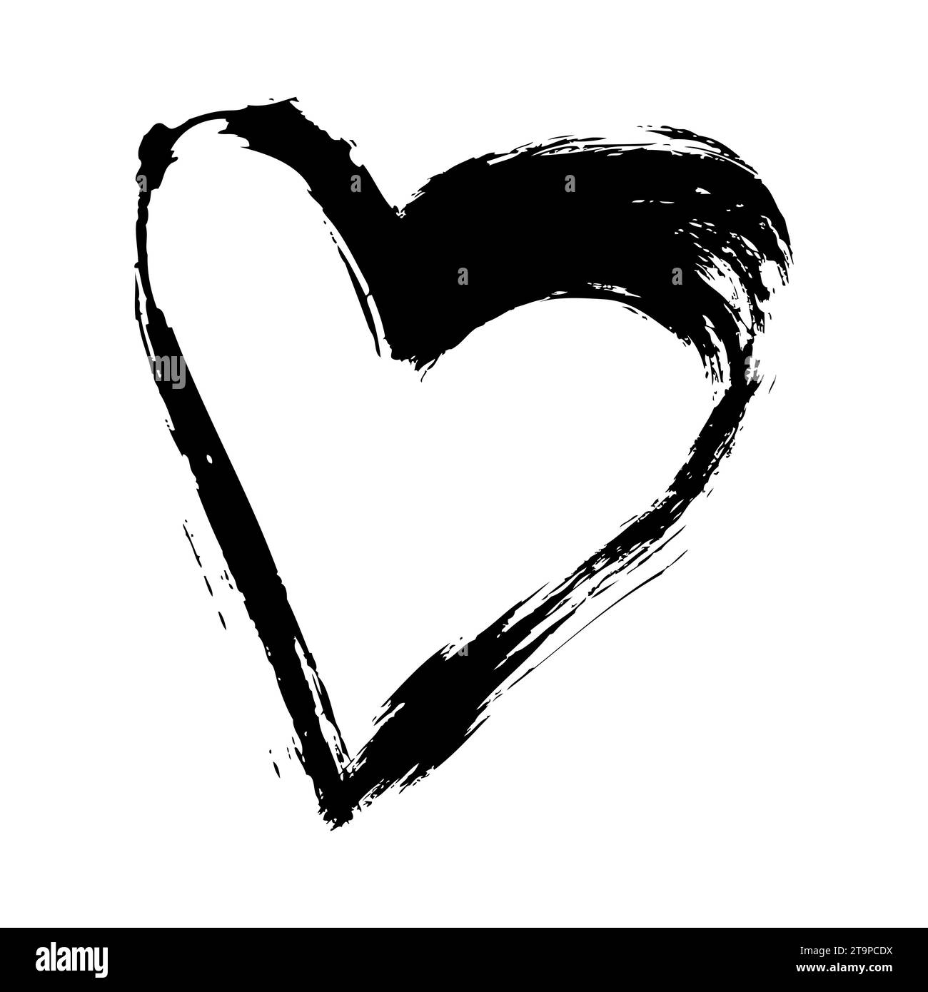Heart love shape brush stroke black vector icon. One-stroke drawing ...