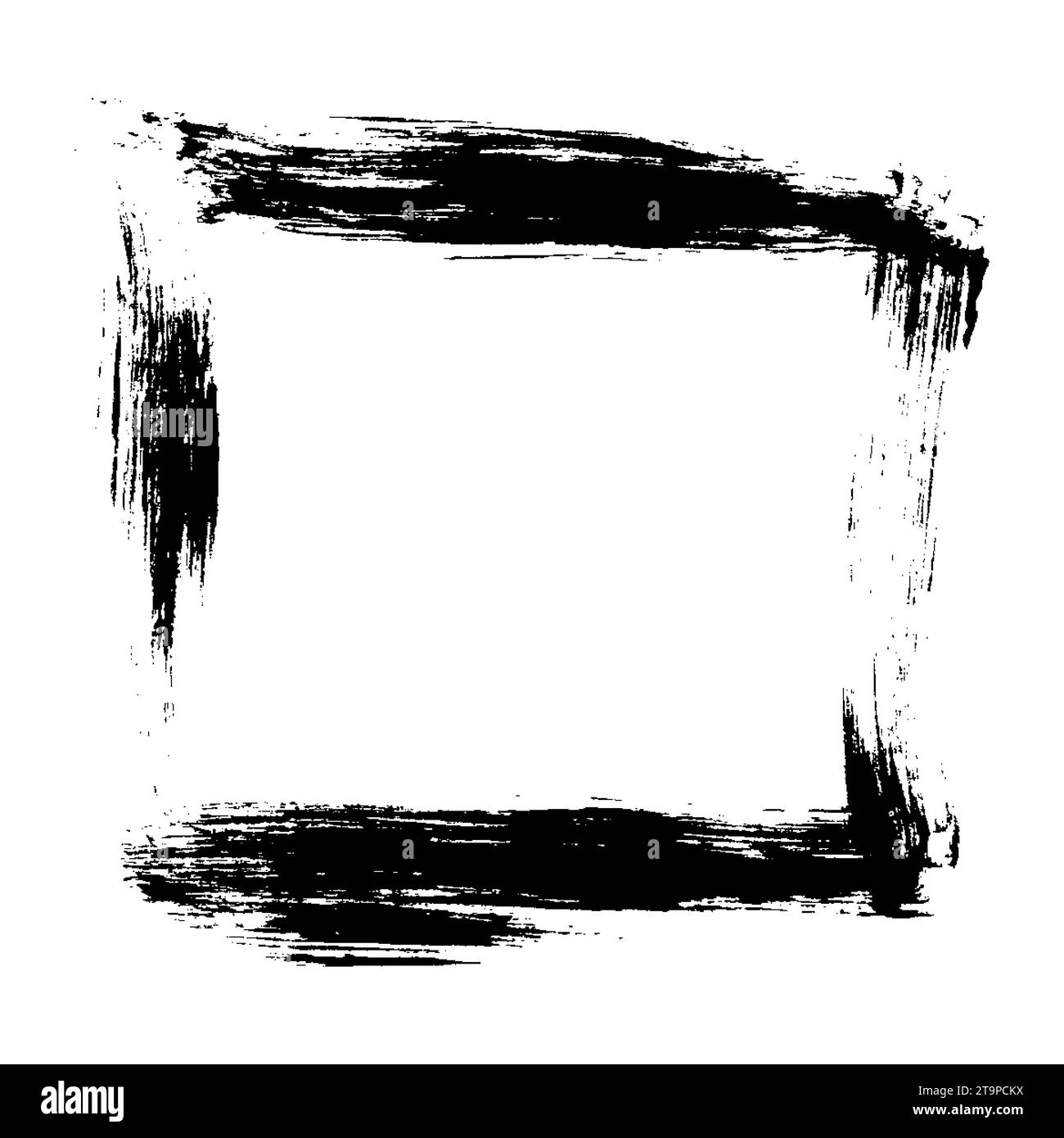 Square frame border brush stroke black vector icon. One-stroke drawing ...