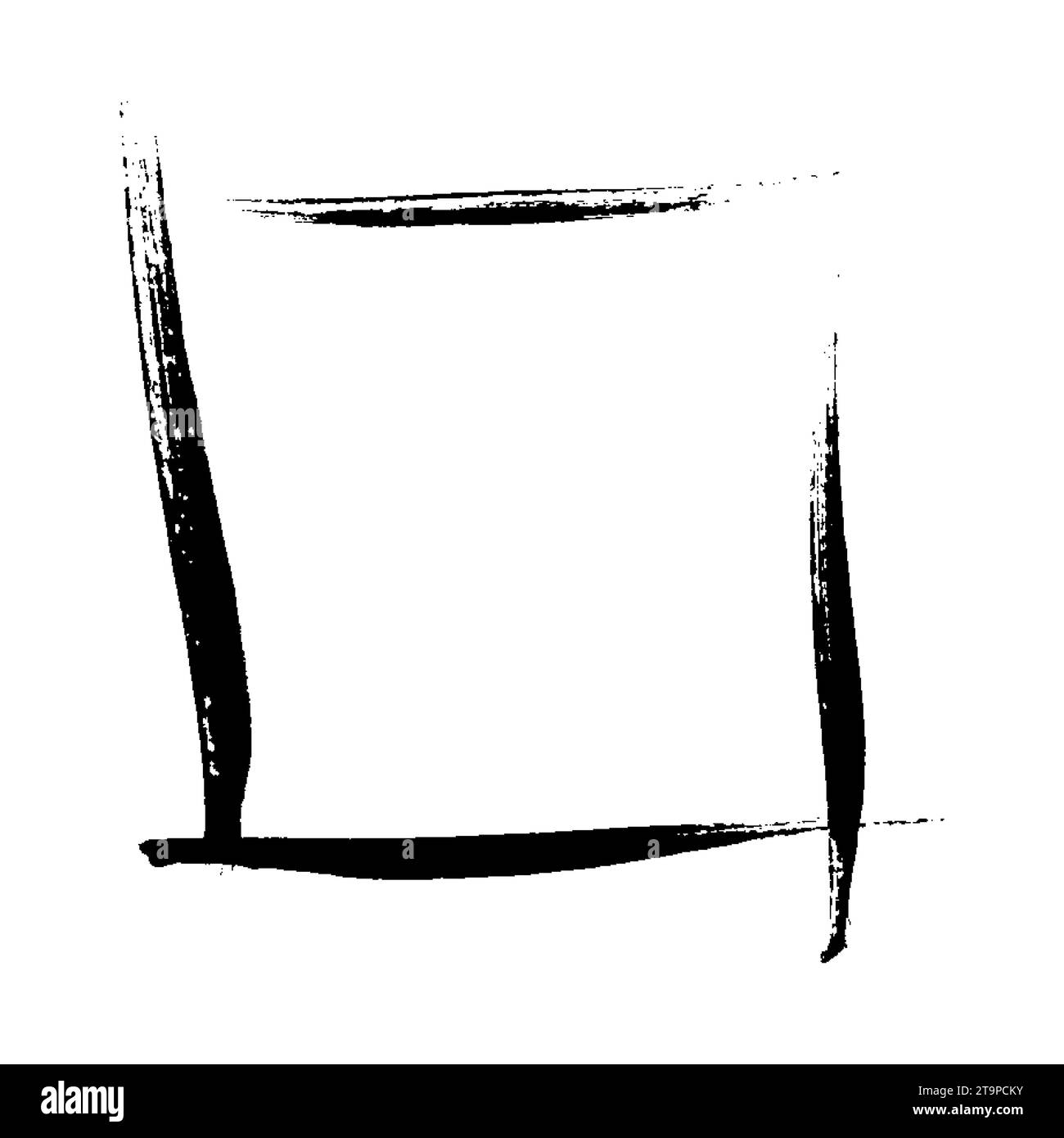 Square frame border brush stroke black vector icon. One-stroke drawing ...