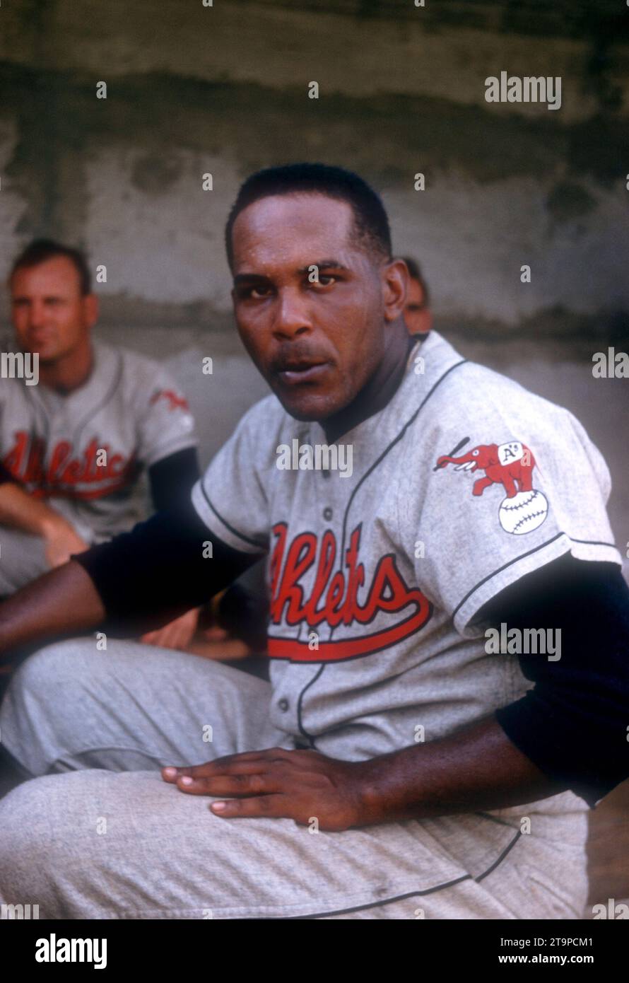 FL - MARCH, 1957: Vic Power #7 of the Kansas City Athletics sits on the ...