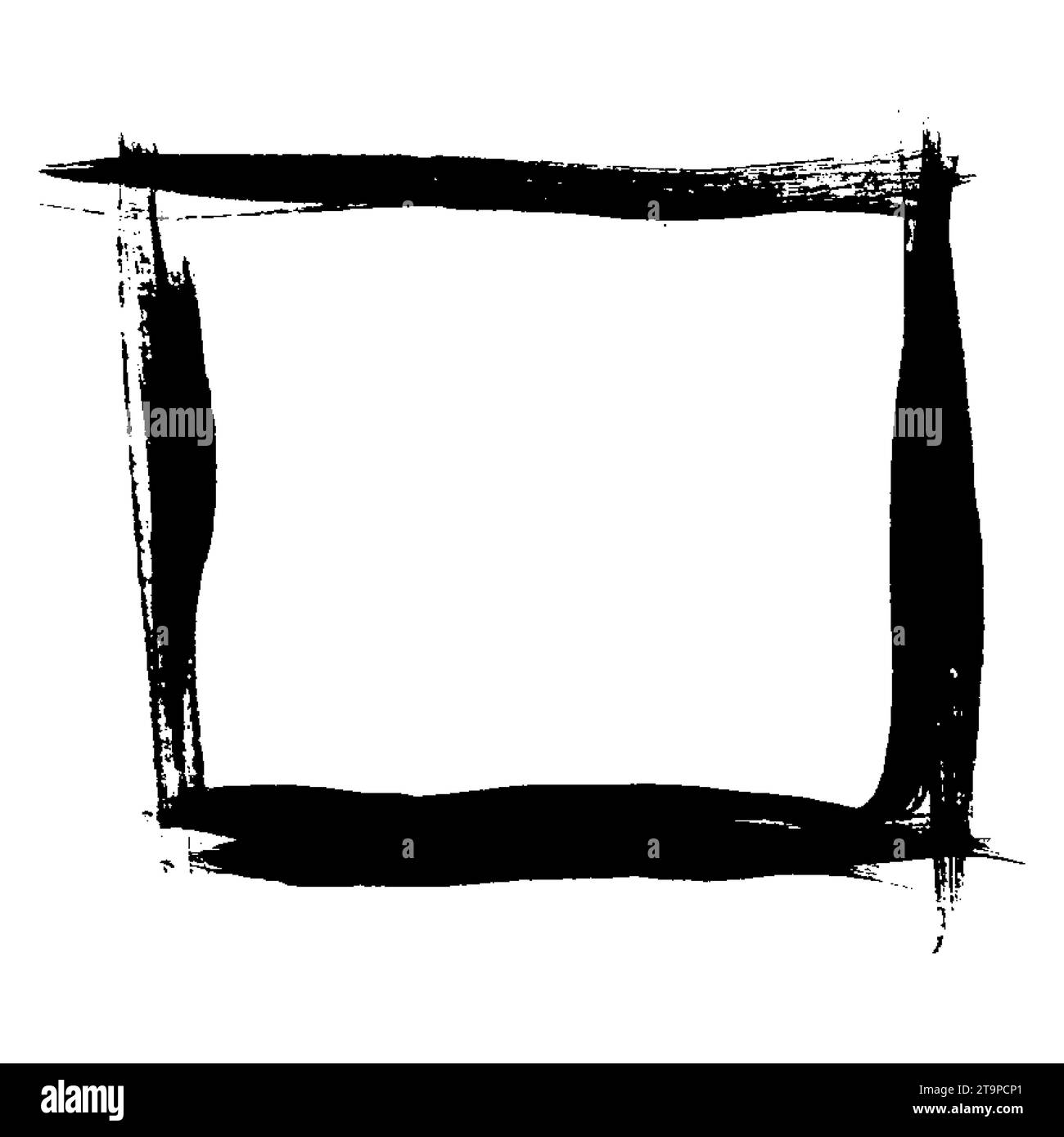 Square frame border brush stroke black vector icon. One-stroke drawing ...