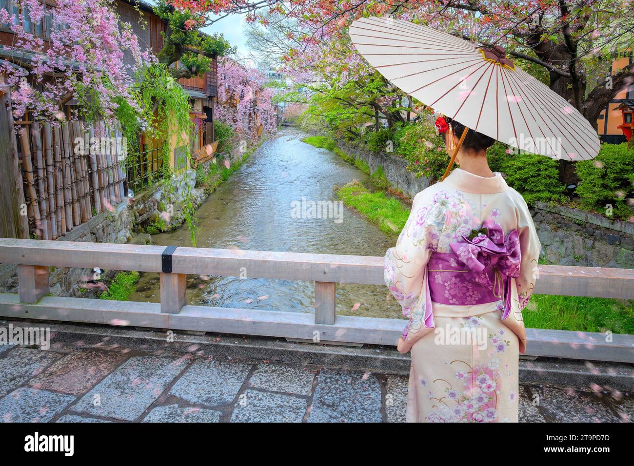 Kyoto, Japan - April 6 2023: Tatsumi bashi bridge is the iconic place ...