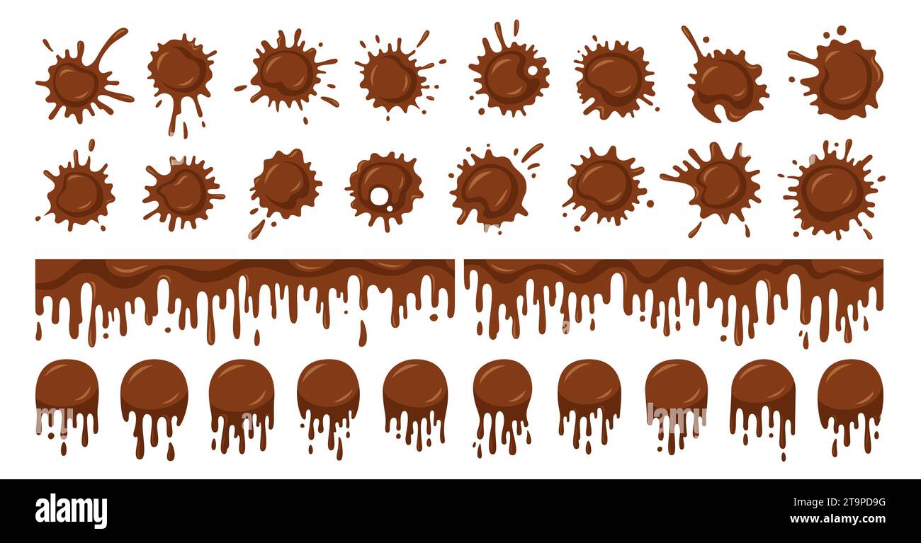 Chocolate splash and splatter cartoon set. Stain coffee or cocoa splat ...