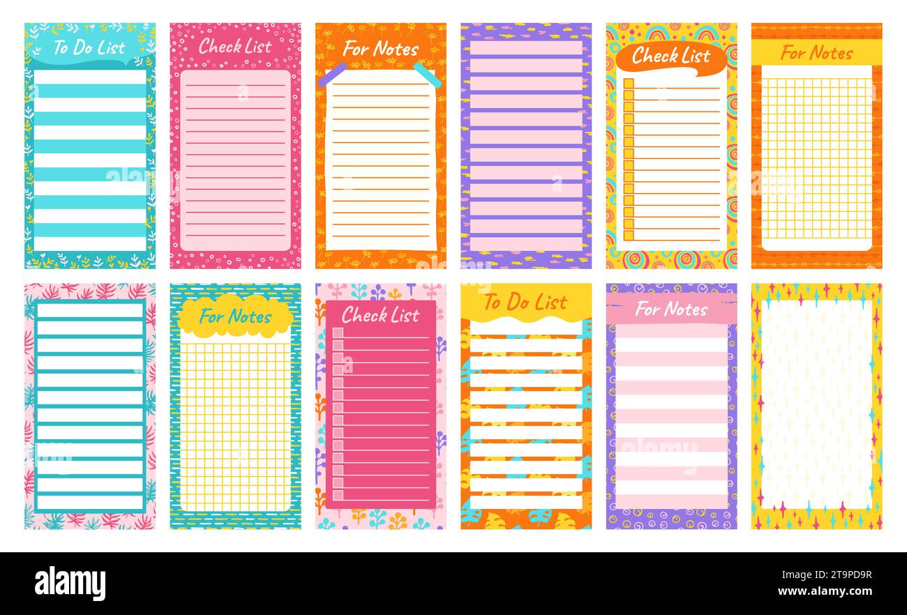 Notepaper lined set with abstract and floral doodle ornament. Blank ...