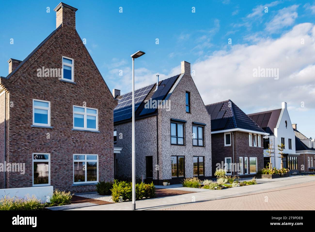 Dutch Suburban area with modern family houses, newly built modern ...