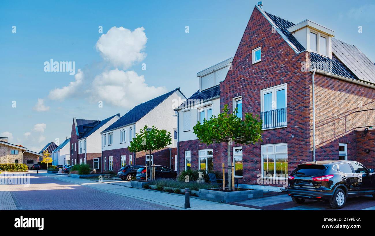 Dutch Suburban area with modern family houses, newly built modern ...