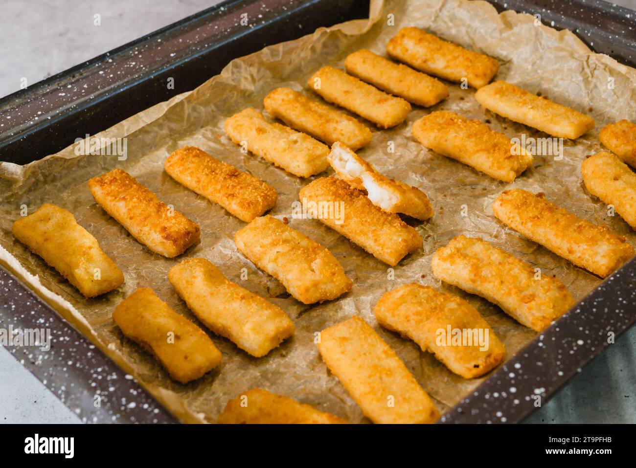 Fish sticks made from wild caught Alaskan Pollock in a crunchy golden ...