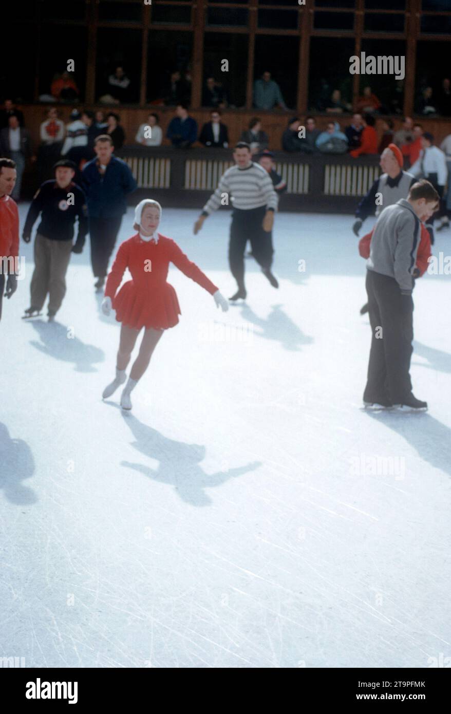 LIBERTY, NY - NOVEMBER 30: A woman ice skates at Grossinger's Resort on ...