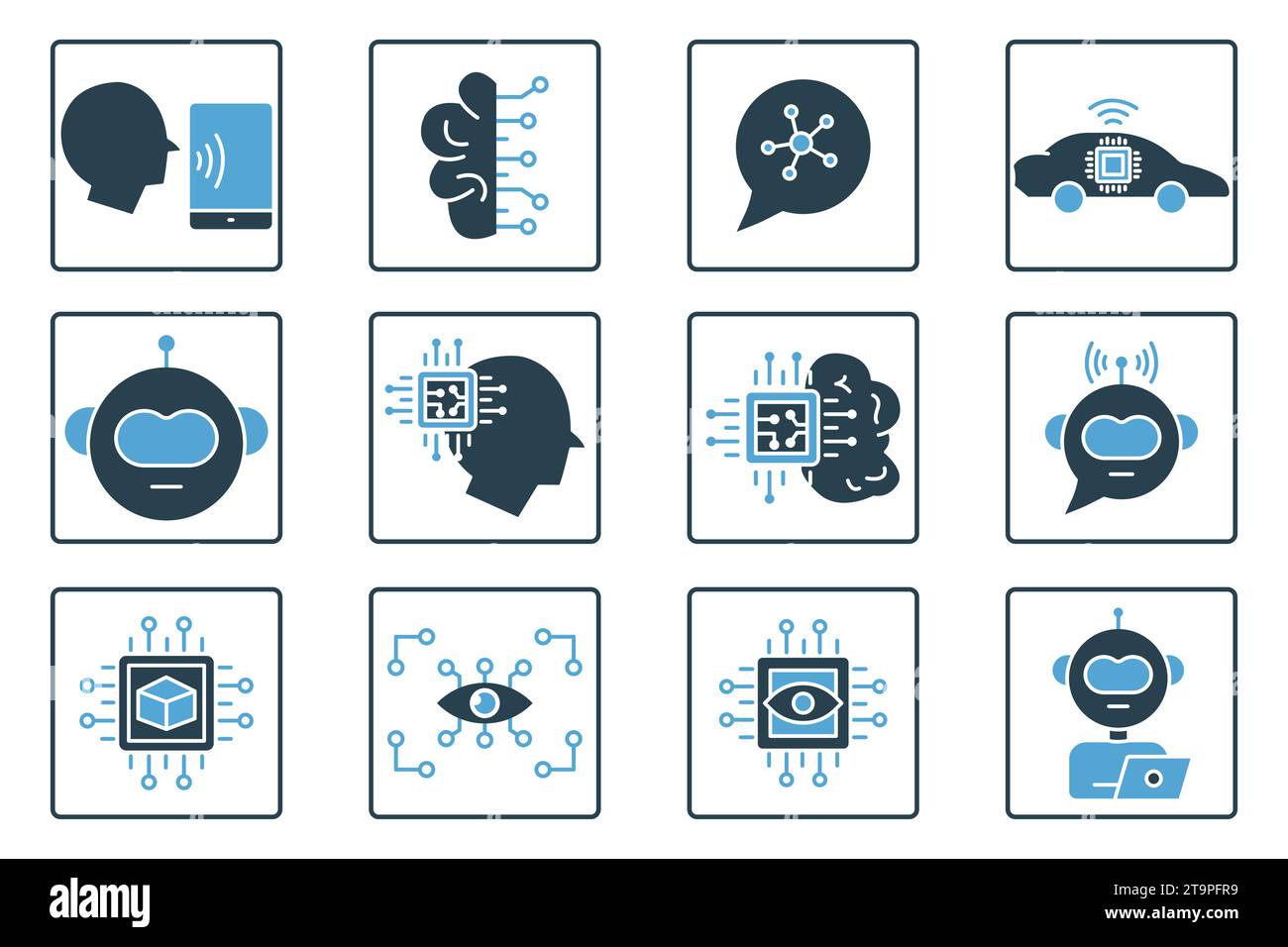 artificial intelligence icon set. robot head, brain ai, robot arm ...