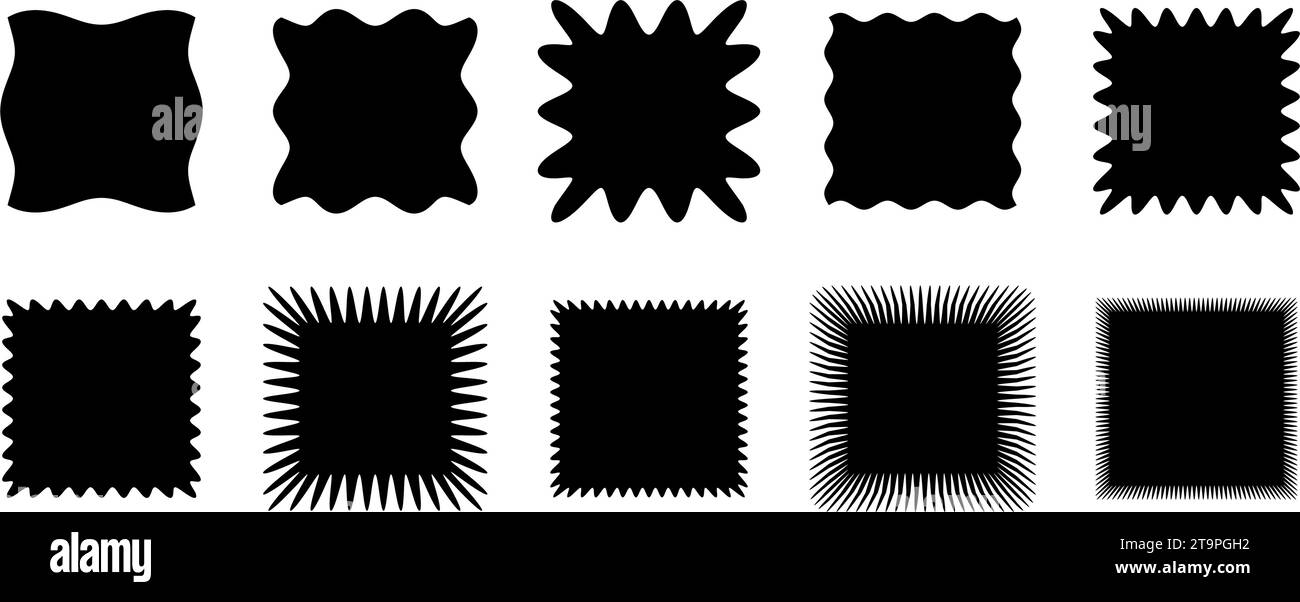 Wavy Edge Squared Shape Collection Jagged Zig Zag Square Elements Set Black Graphic Design