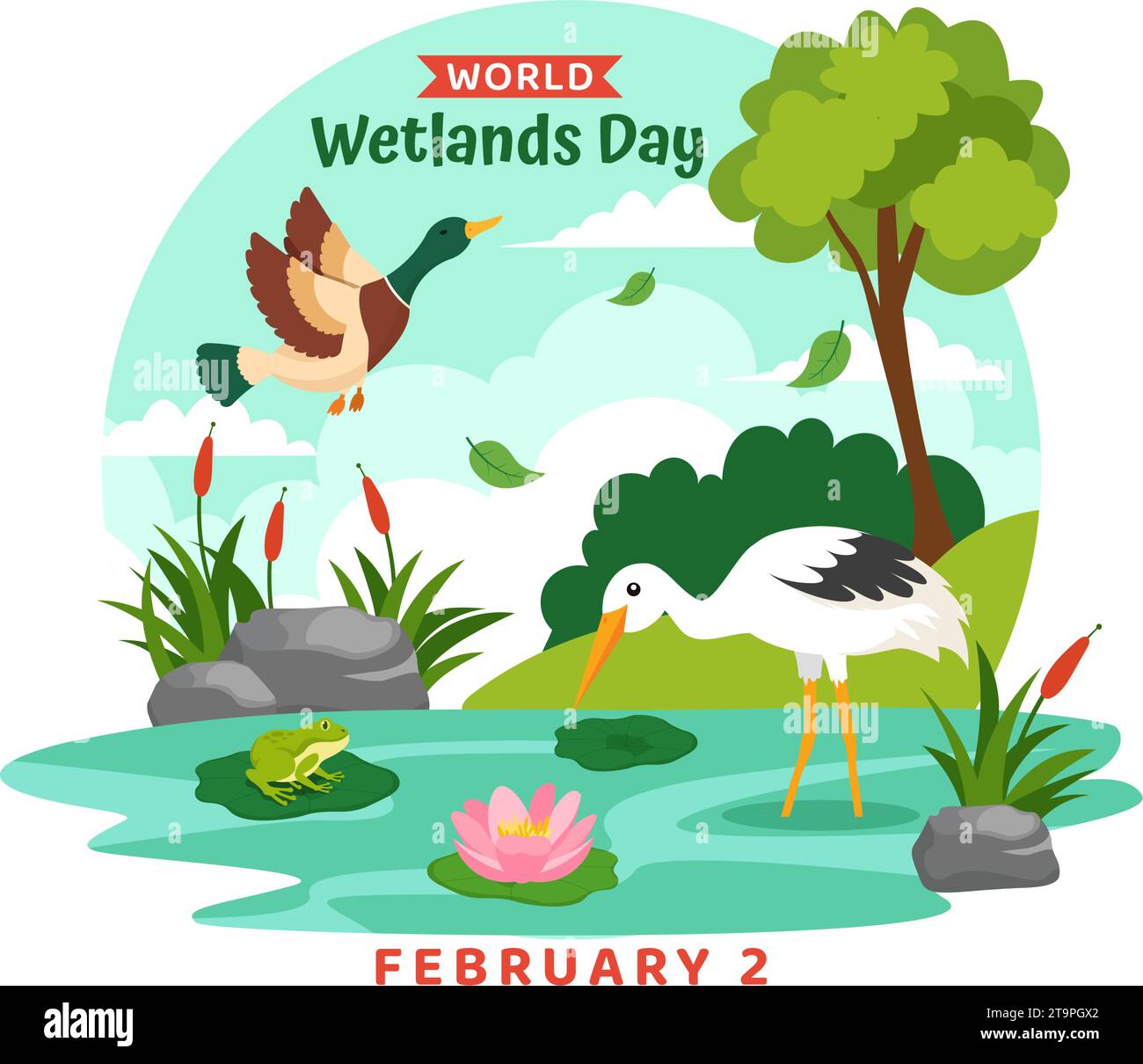 World Wetlands Day Vector Illustration on 2 February with Stork Animals ...