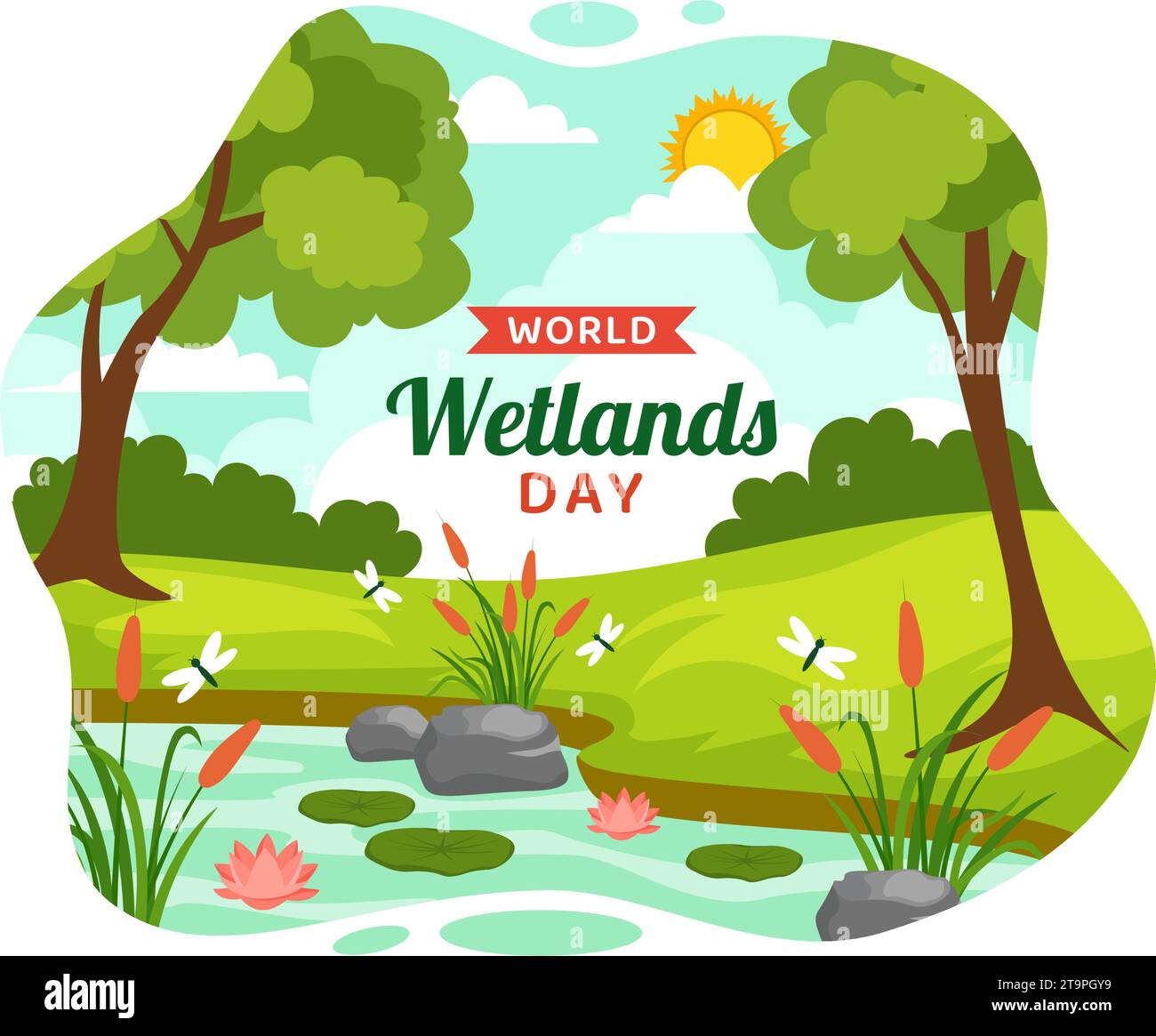 World Wetlands Day Vector Illustration on 2 February with Stork Animals ...