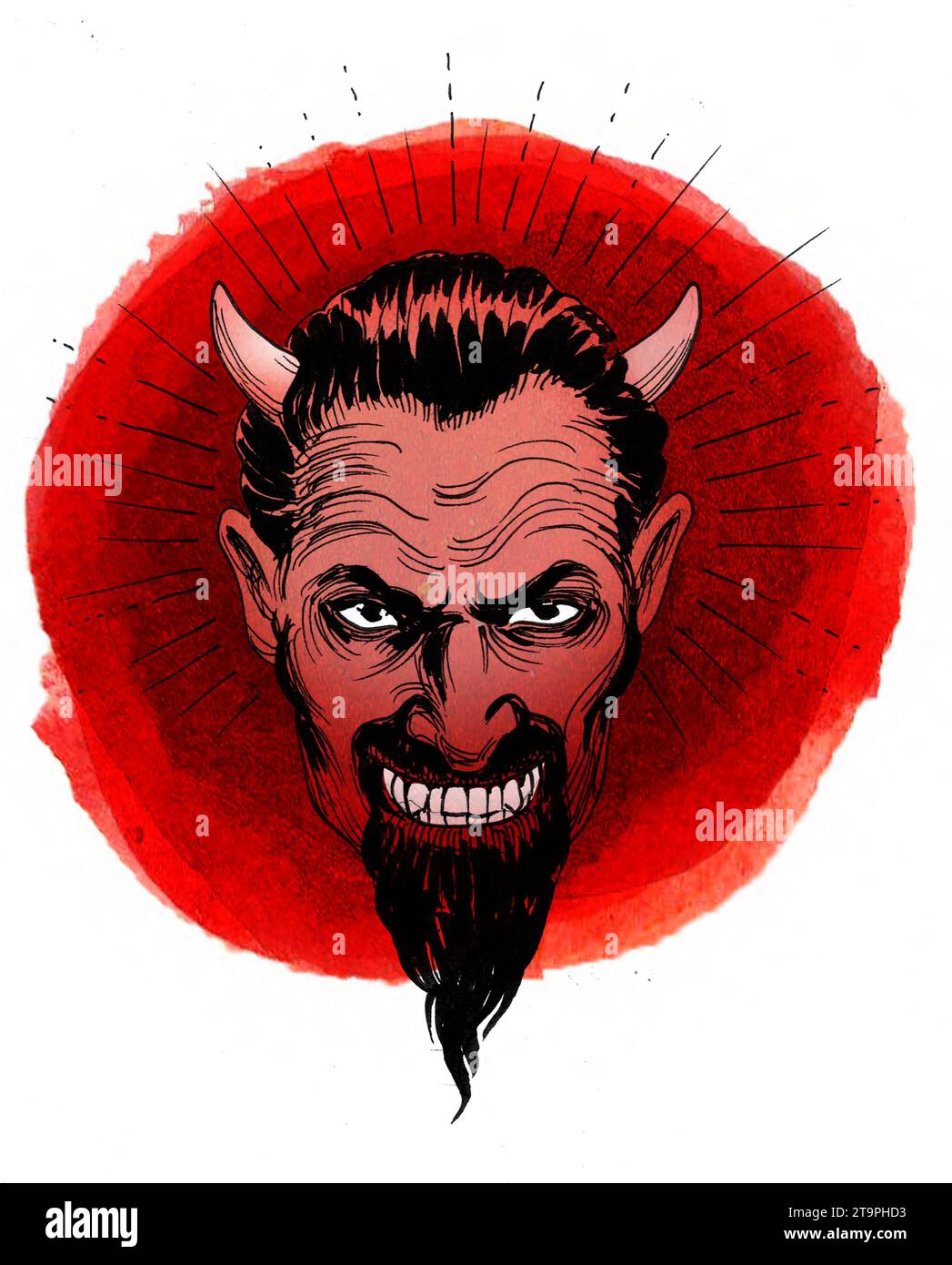 Red devil face. Hand-drawn ink and watercolor sketch Stock Photo - Alamy