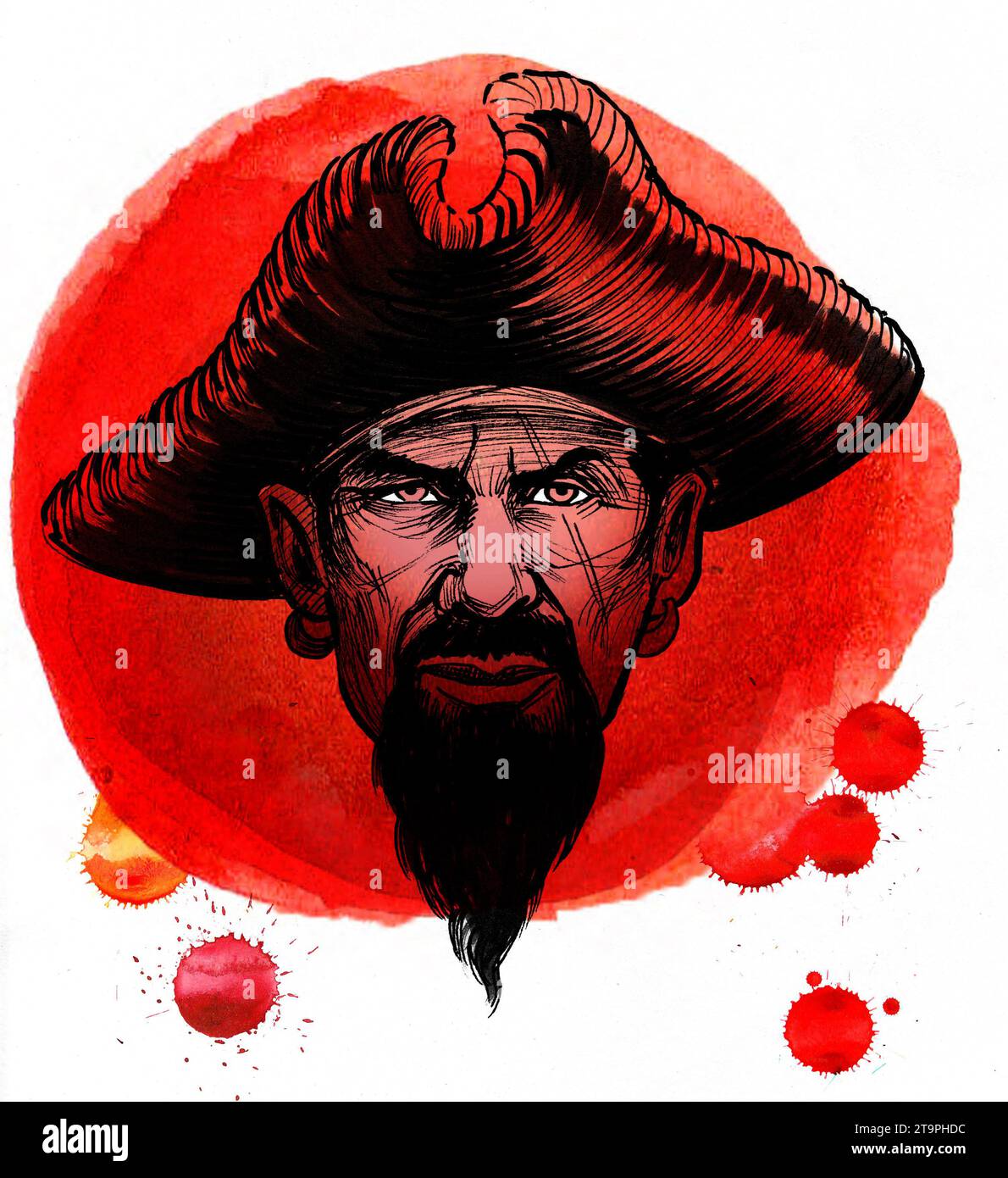 Bloody pirate captain. Hand-drawn ink and watercolor sketch Stock Photo ...