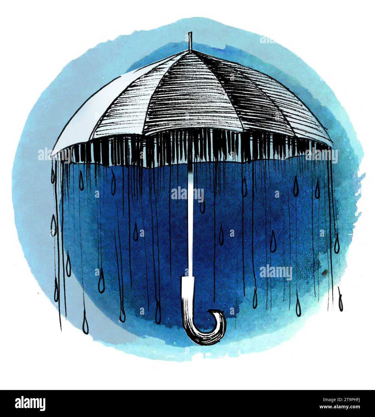 Umbrella in rain. Hand-drawn ink and watercolor sketch Stock Photo - Alamy
