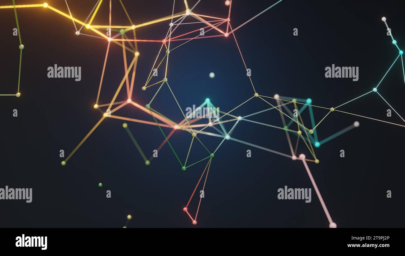 Digital Plexus connect line and dots moving, Futuristic technology neural networks, Artificial ...