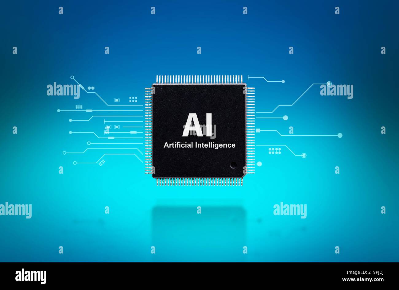 Artificial intelligence AI and machine learning concept , Black microchip isolated and ...