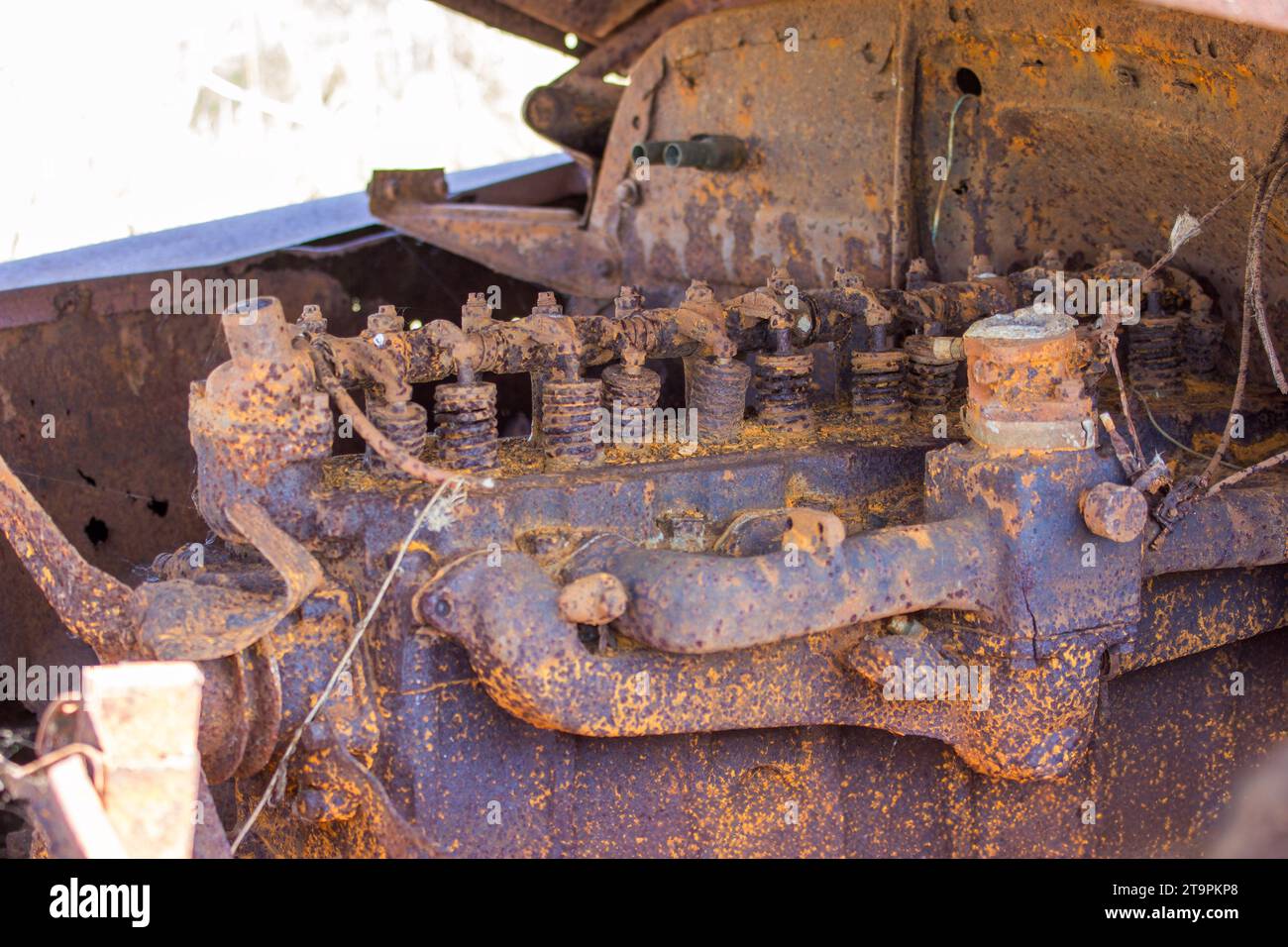 Engine from abandoned 1940's rusty automobile / vehicle/ car rusting ...
