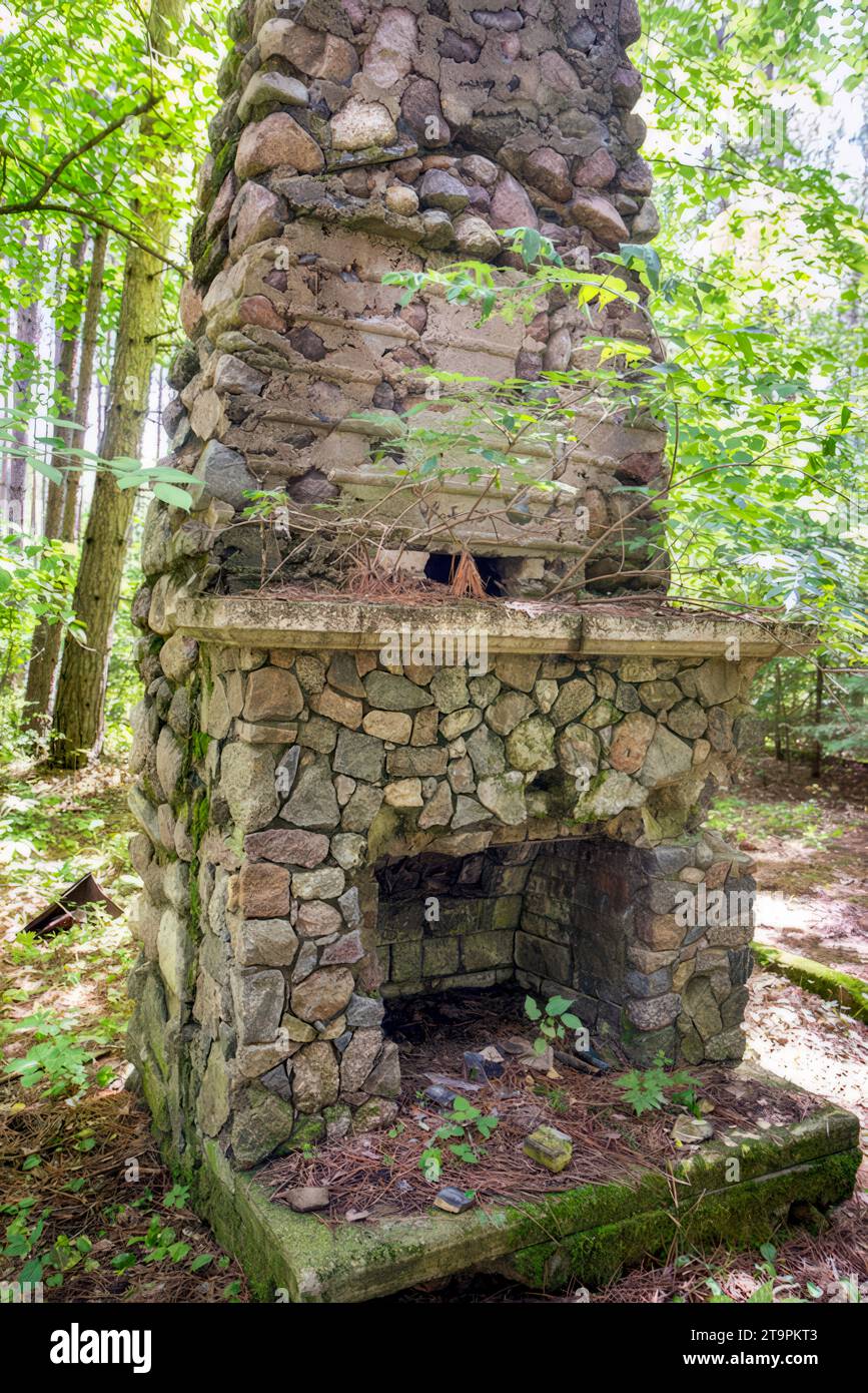 Rustic old abandoned fireplace from 1940's POW camp in the Chippewa ...