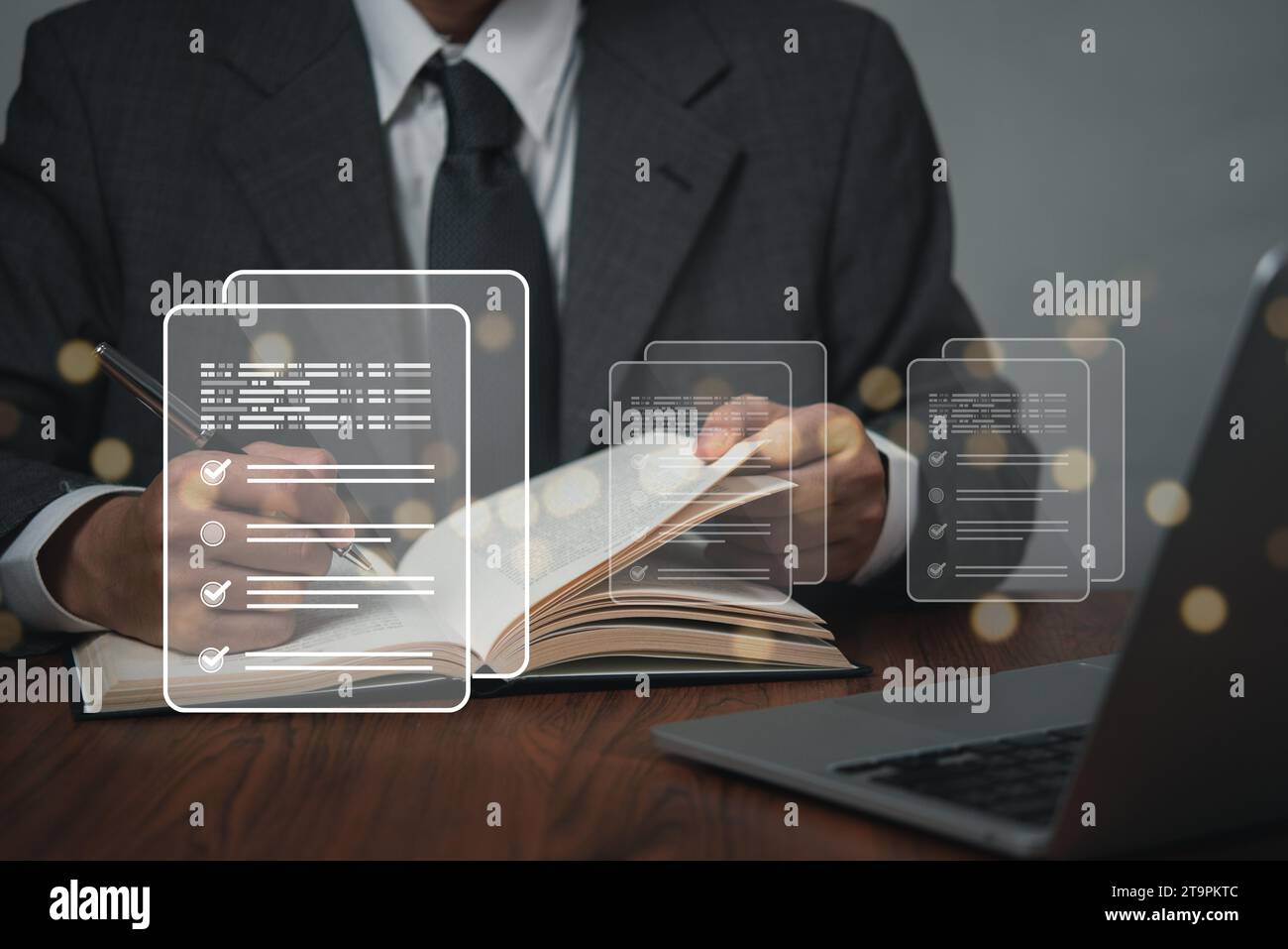 business management with document check list at work place. Man holding ...