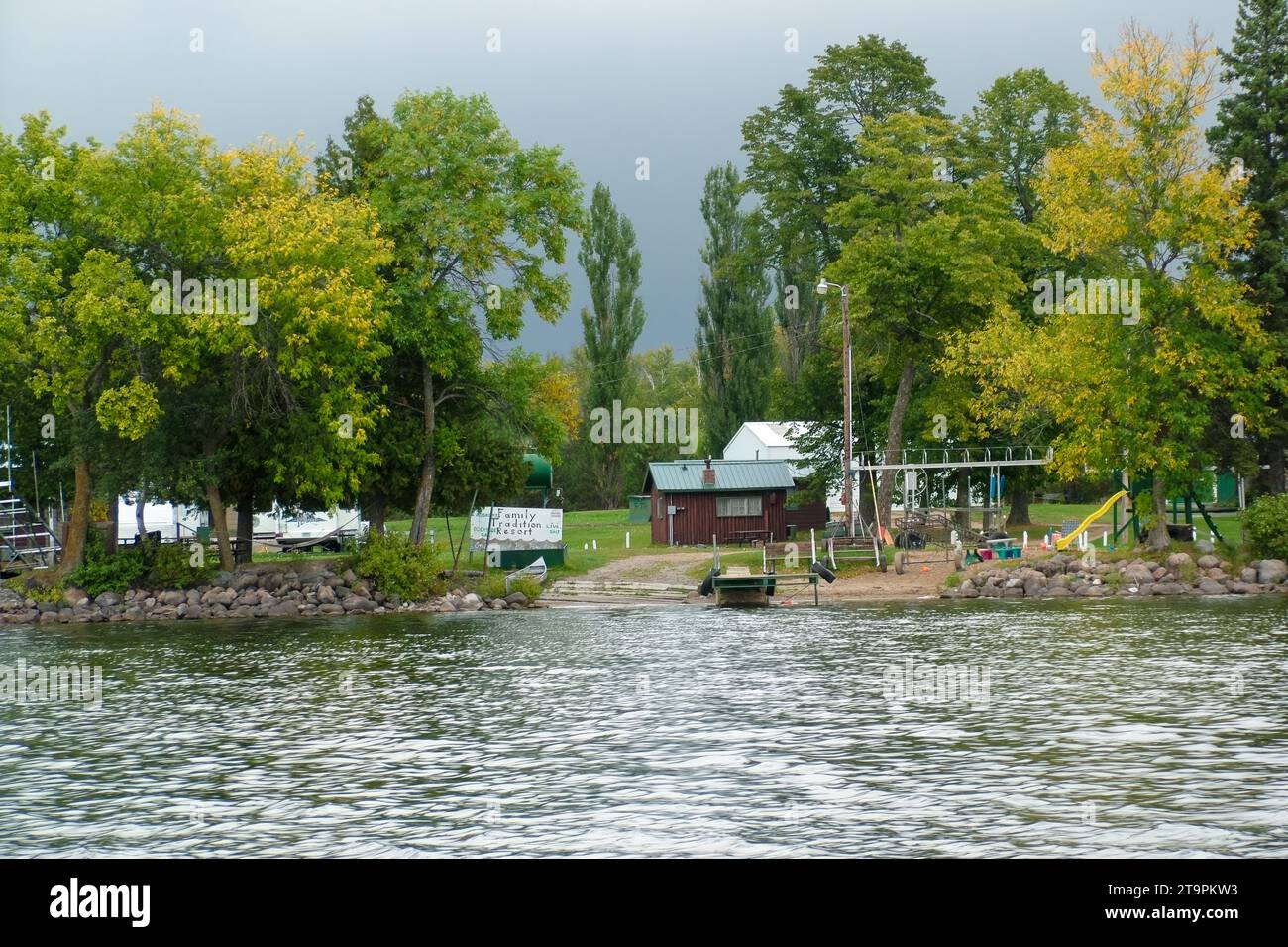 Small rustic summer vacation resort on a lake in the Chippewa National ...