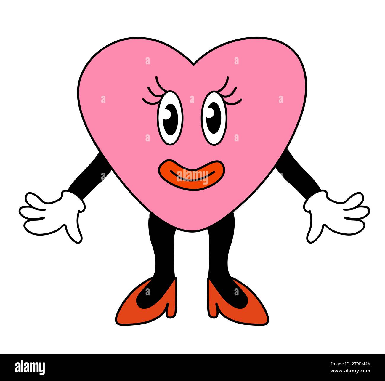 Retro 70s 60s 80s Hippie Groovy Valentine day lovely Heart Character ...