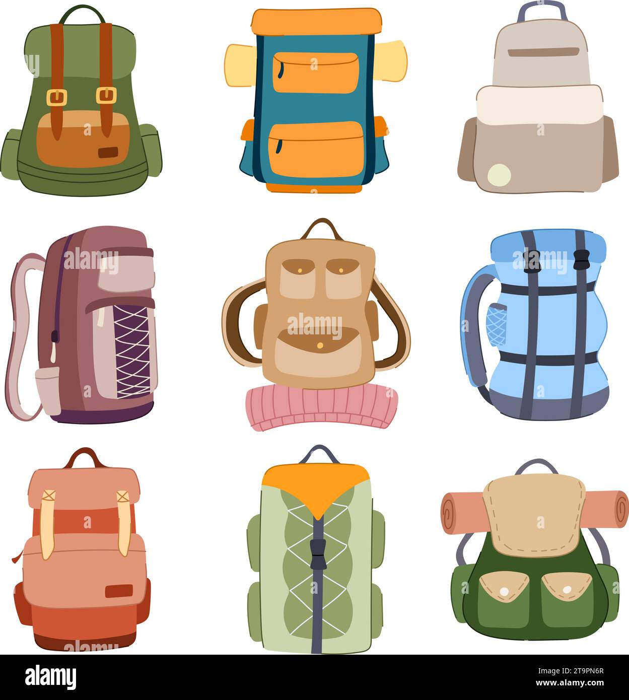 hiking backpack set cartoon vector illustration Stock Vector Image ...