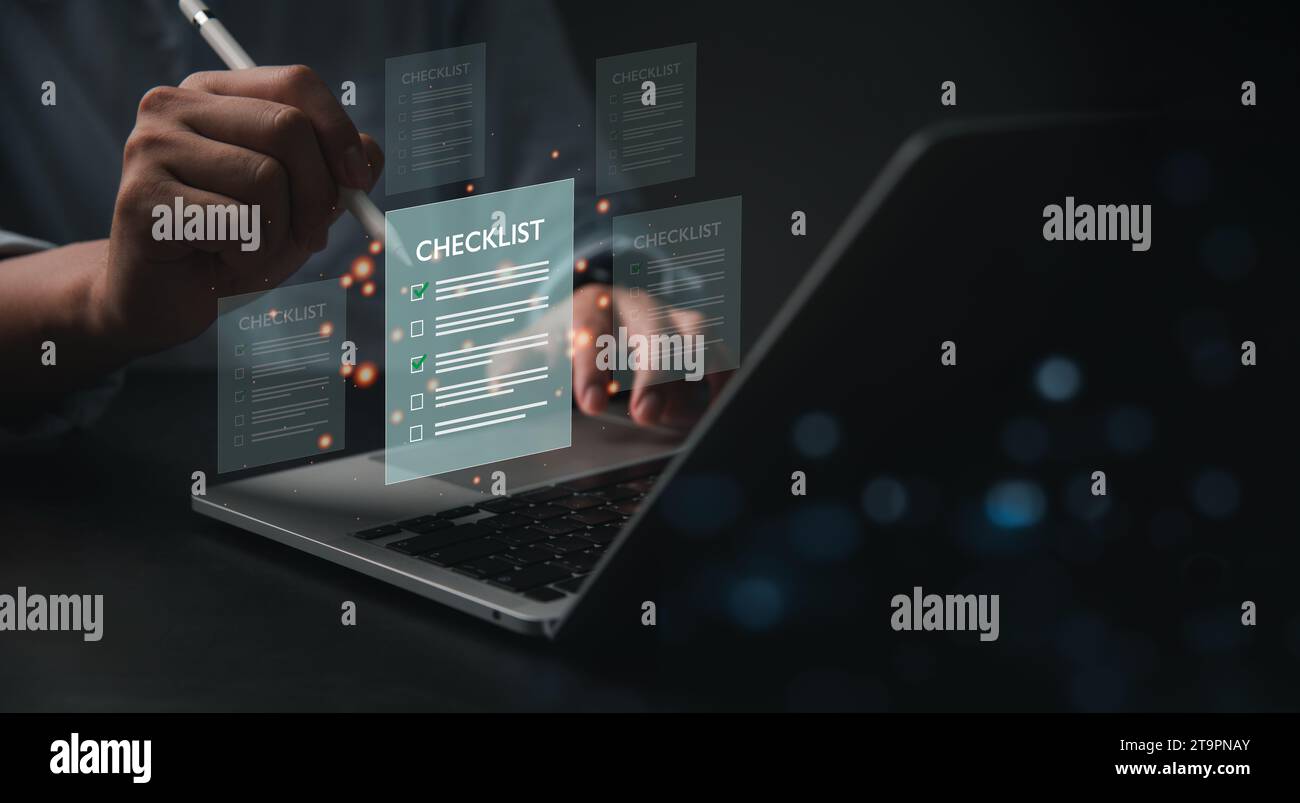 business management with document check list at work place. Man holding ...