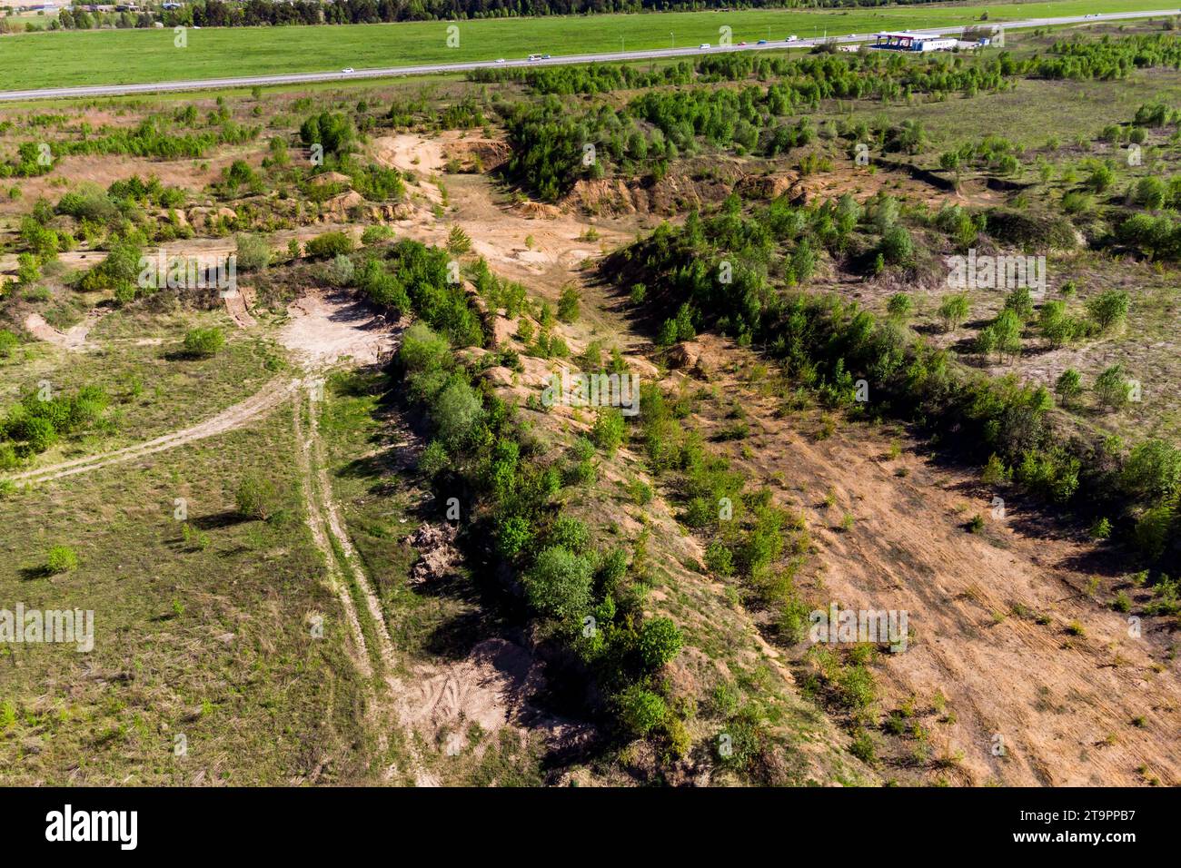 Soil in the field removed to layers of sand for exploration of a future ...