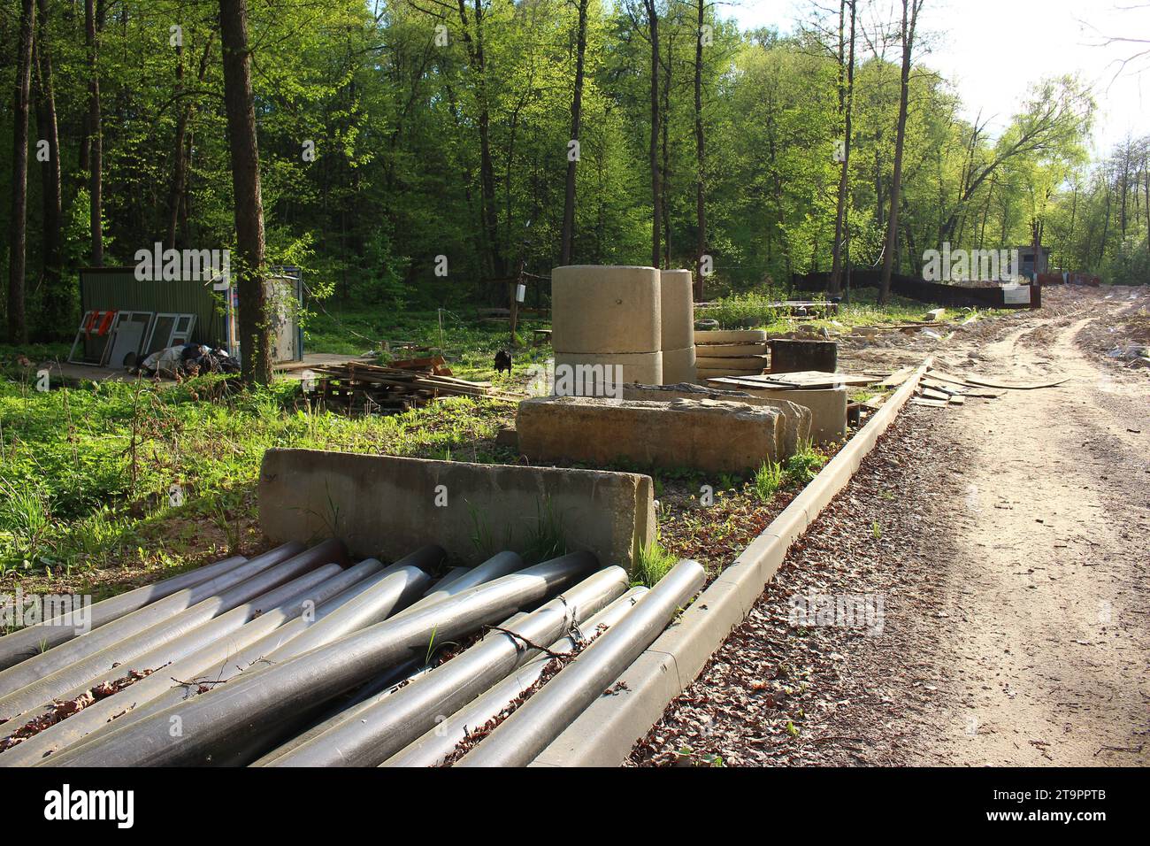 Concrete rings used for laying sewer networks in natural areas Stock ...