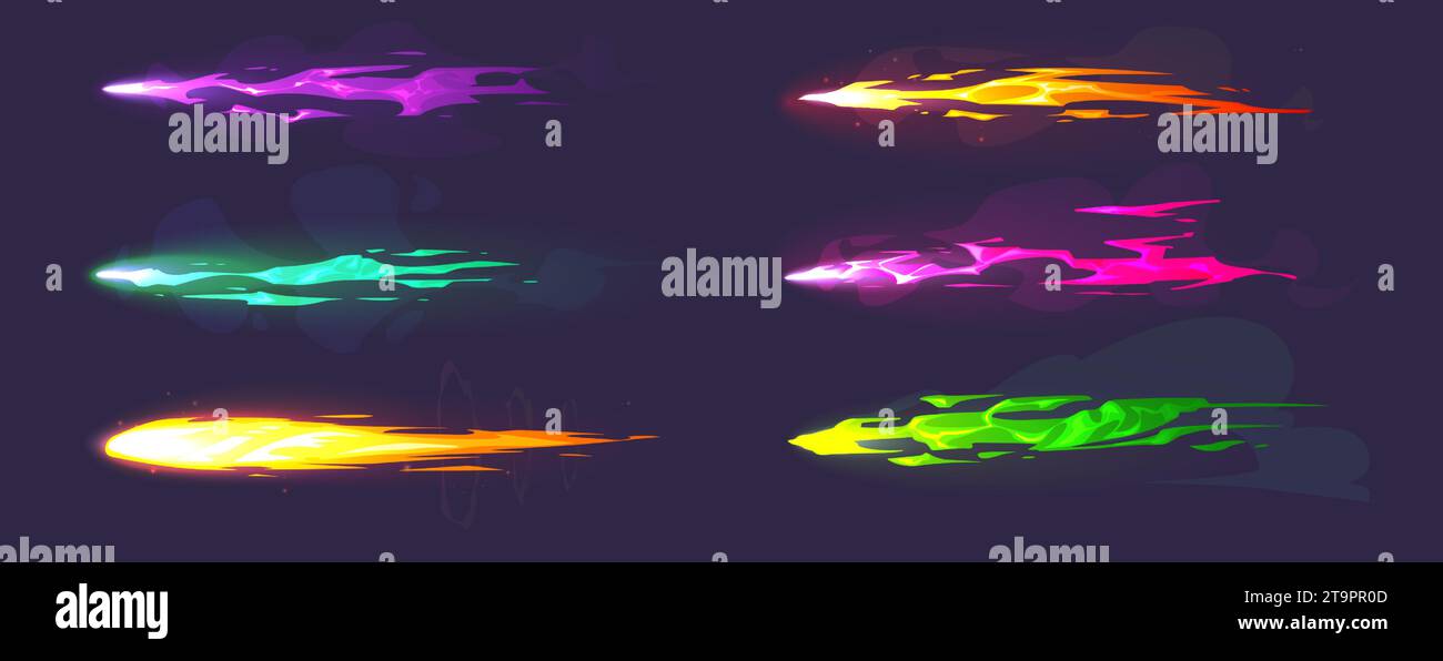 Game gun or blaster shoot vfx effect. Cartoon vector illustration set ...