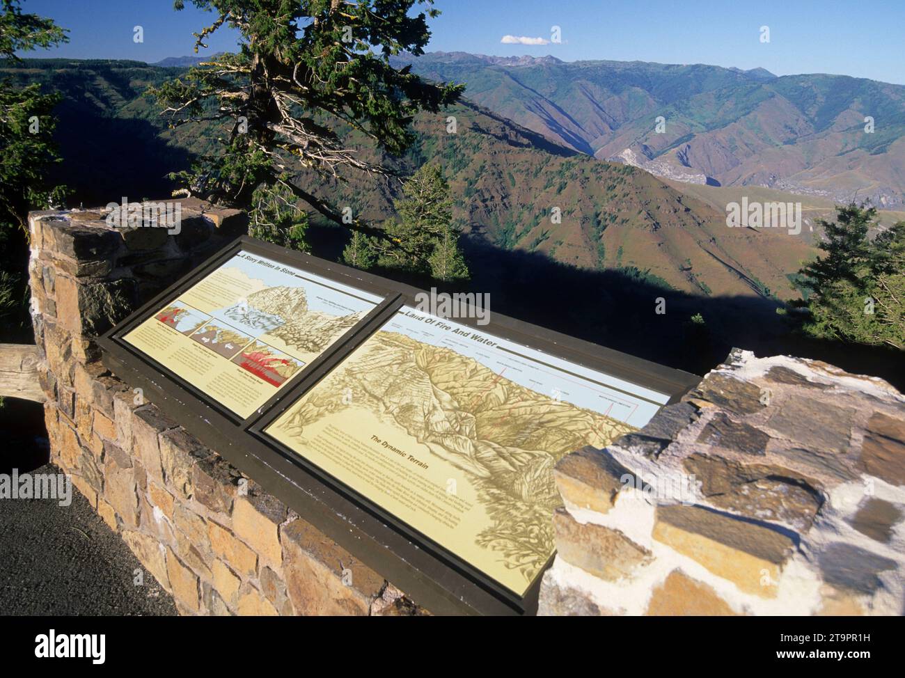 Hells Canyon Overlook interpretive board, Hells Canyon National Recreation Area, Oregon Stock ...