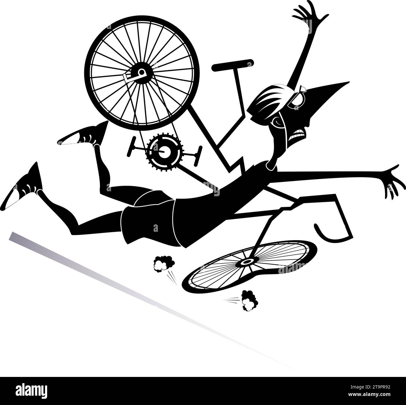 Cyclist falling down from the bicycle. Young man falling down from the ...