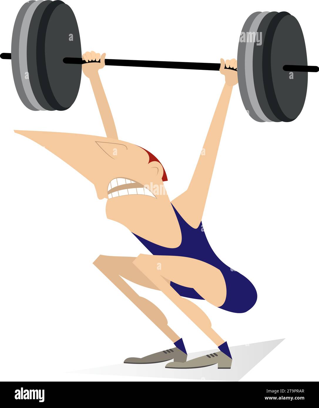Cartoon man weightlifter illustration. Funny strong man is trying to ...