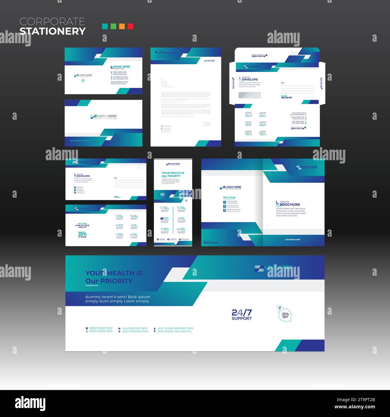 Stationary design with Business card Letterhead Envelope Postcard ...