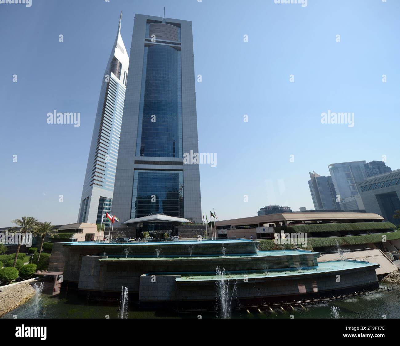 The Emirates towers viewed from the balcony of the Museum of the Future ...